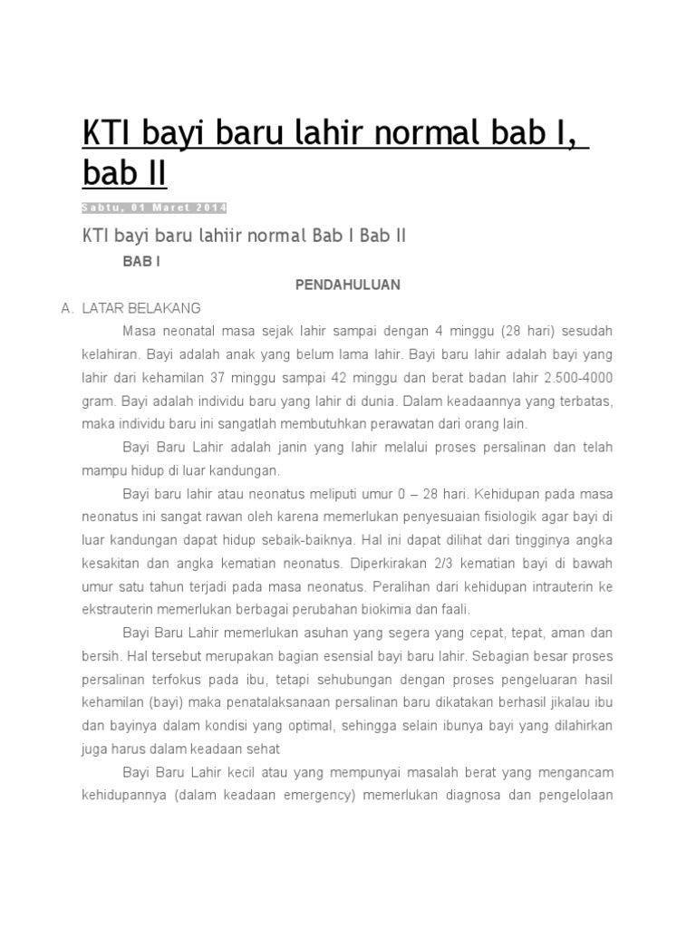 KTI Bayi Baru Lahir Normal Bab I | PDF