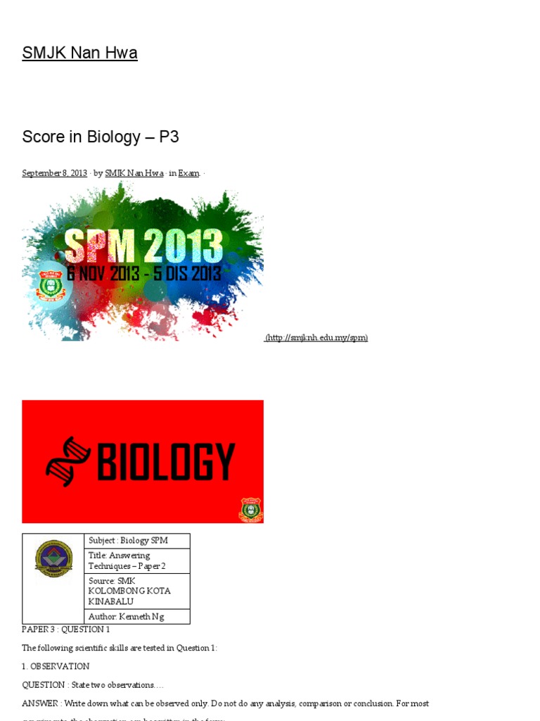 SPM Biology Paper 3 Answering Technique | PDF | Experiment | Photosynthesis