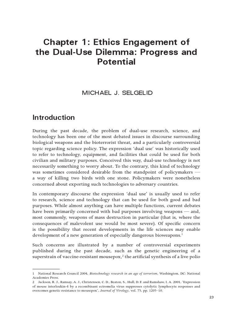 Chapter 1: Ethics Engagement of The Dual-Use Dilemma: Progress and ...