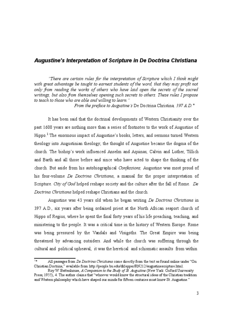 Augustine's Interpretation of Scripture in de Doctrina Christiana | PDF ...