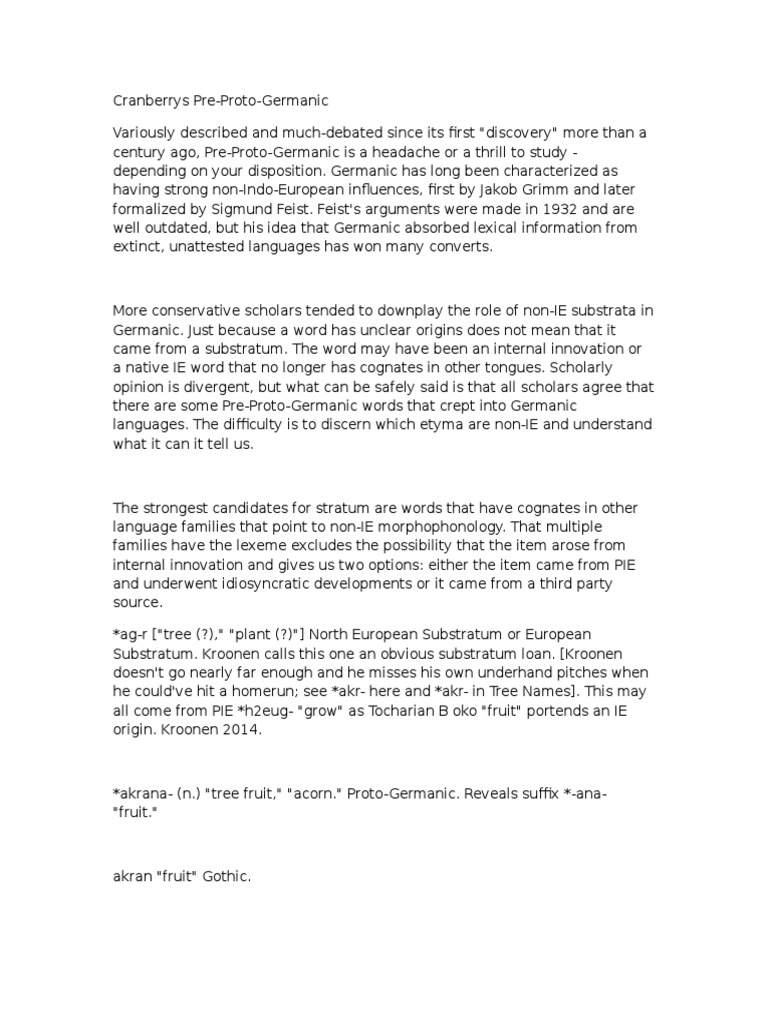 Cranberrys Pre Proto Germanic | PDF | Europe Travel | Languages Of Asia