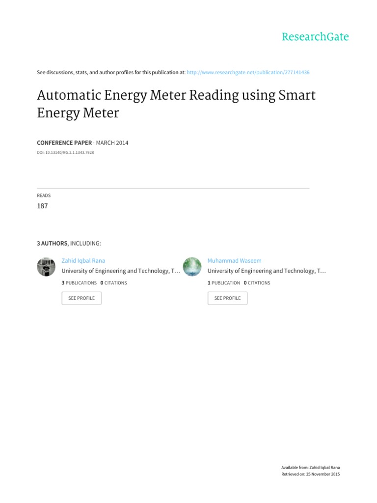 Automatic Energy Meter Reading Using Smart Energy Meter | PDF | Ac ...