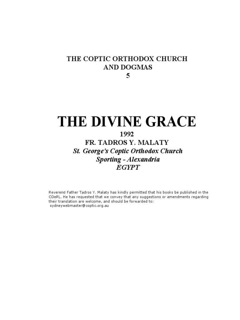 The DIVINE GRACE - Father Tadros Yacoub Malaty | PDF | Grace In ...