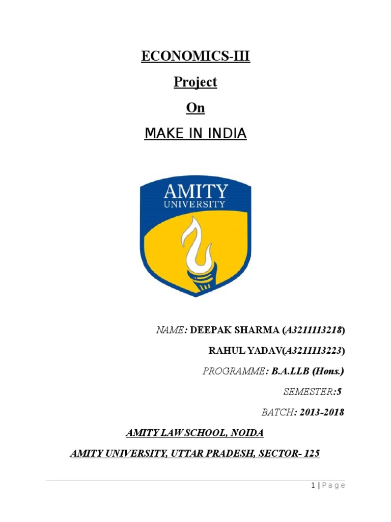 Economics-Iii Project On: Make in India | PDF | Foreign Direct ...
