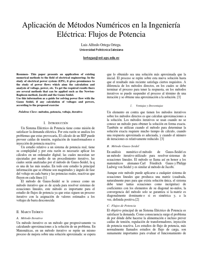 Aplicacion Metodos Numericos A Flujos de Potencia | PDF | Enseñanza de matemática | Análisis ...
