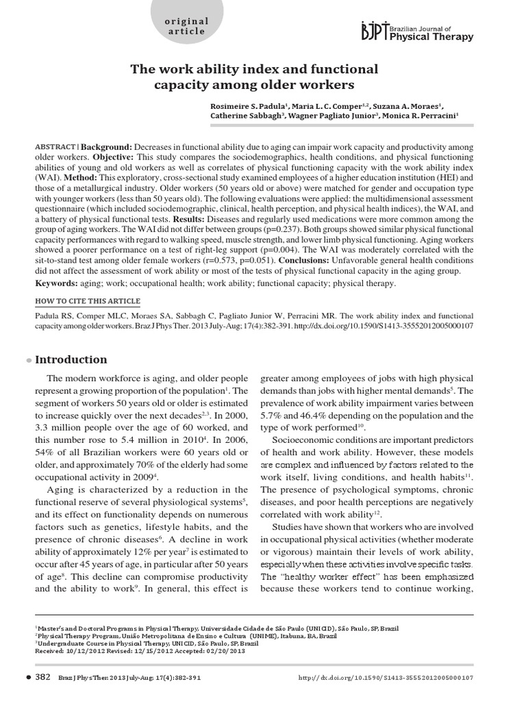 The Work Ability Index and Functional Capacity Among Older Workers ...
