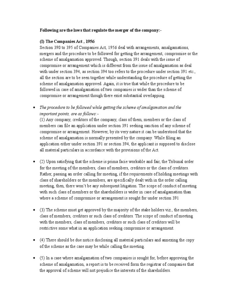Legal Framework for Mergers in India | PDF | Takeover | Mergers And ...