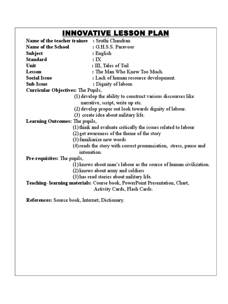 Innovative Lesson Plan | PDF | Lesson Plan | Teachers