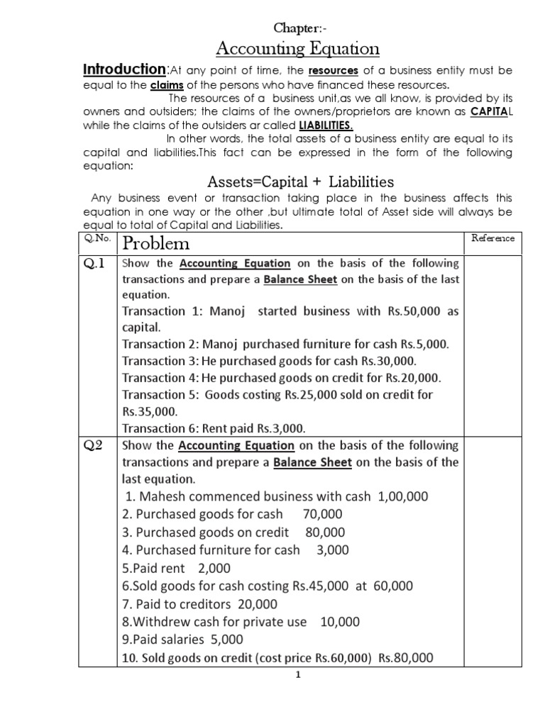Accounting Equations-Practice Material | PDF | Debits And Credits ...