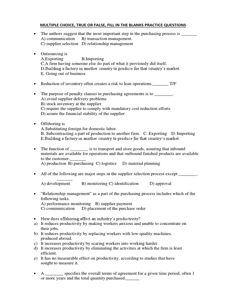 About 100 Practice Questions | PDF | Inventory | Logistics