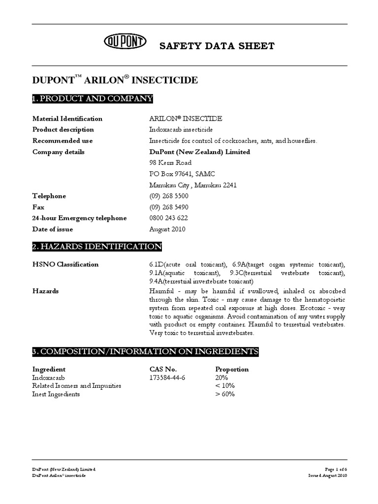 Dupont Arilon MSDS | Personal Protective Equipment | Toxicity