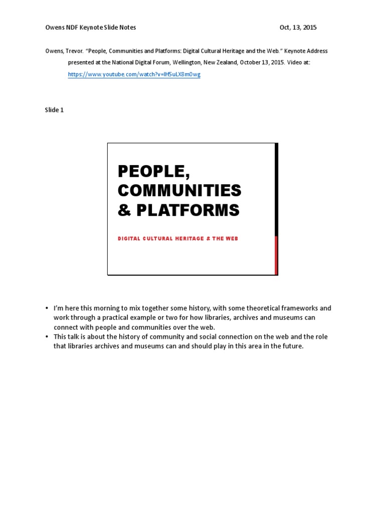 People, Communities and Platforms: Digital Cultural Heritage and The ...