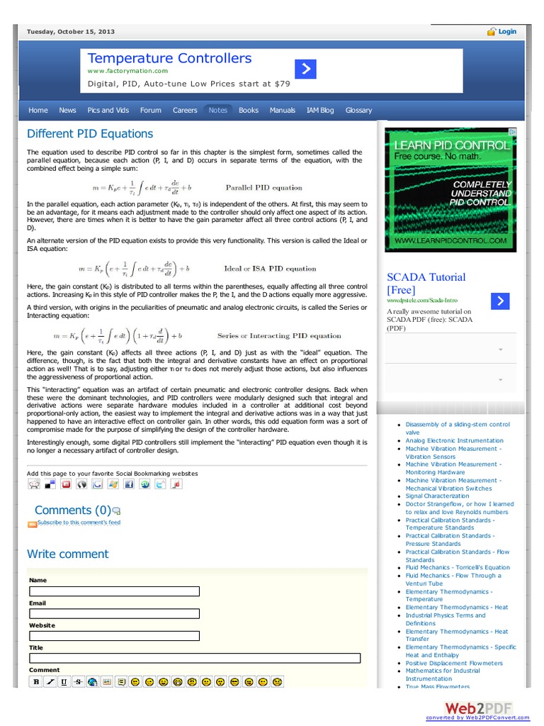 Temperature Controllers: Different PID Equations | PDF | Fluid ...
