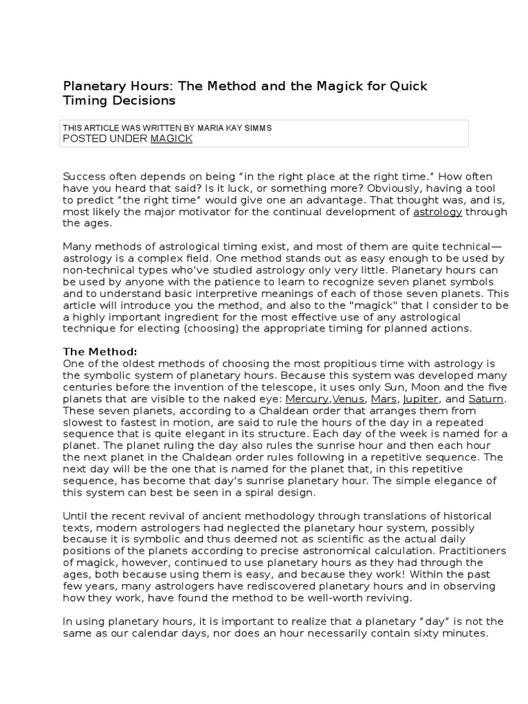 Planetary Hours - Heures Magiques Planetaires | PDF | Night | Magic ...