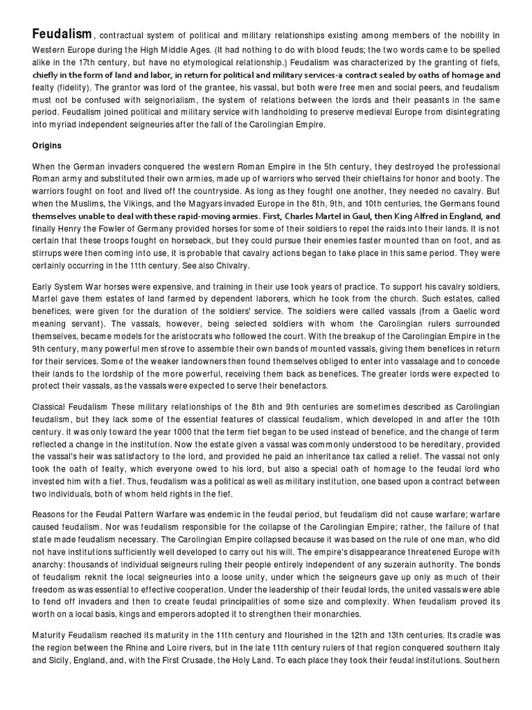 An Introduction To Feudalism | PDF | Feudalism | Lord