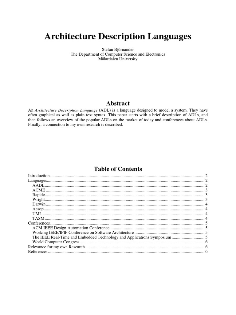Architecture Description Languages | PDF | Component Based Software Engineering | Unified ...
