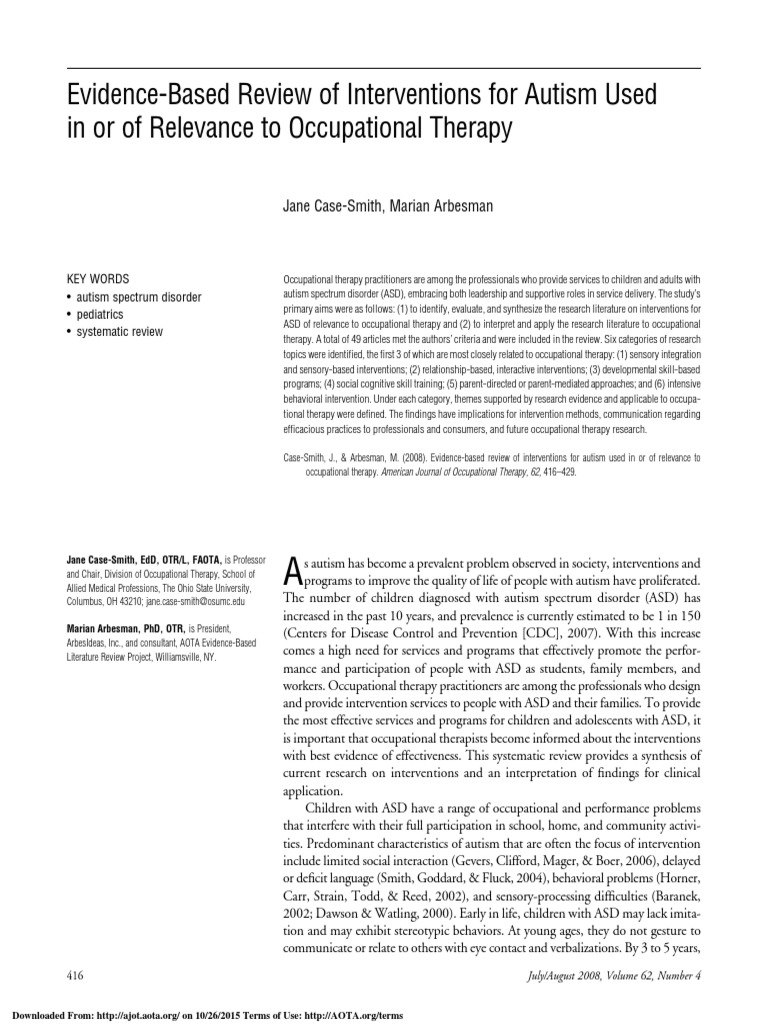 Evidence-Based Review of Interventions For Autism Used in or of ...