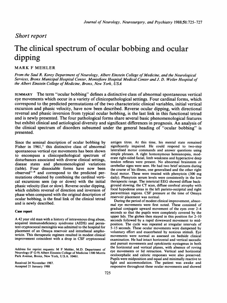 The Clinical Spectrum of Ocular Bobbing and Ocular Dipping: Short | PDF ...