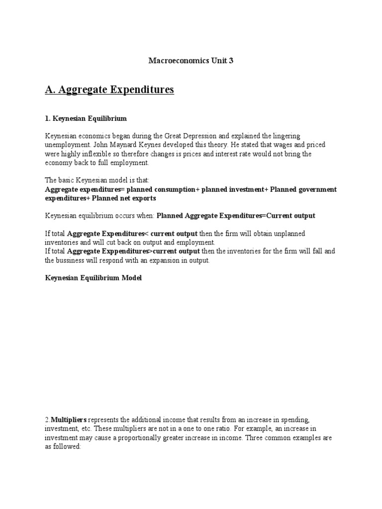 A. Aggregate Expenditures: Macroeconomics Unit 3 | PDF | Aggregate ...