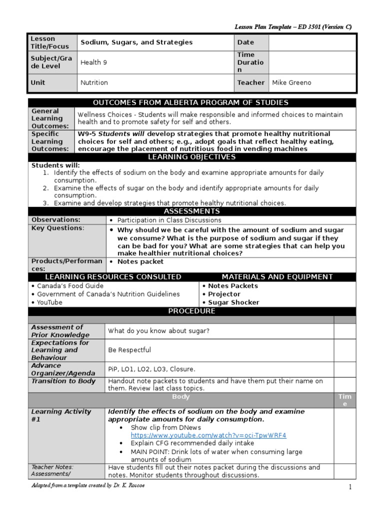 Nutrition Lesson Plan #3 | PDF | Nutrition | Diet & Nutrition