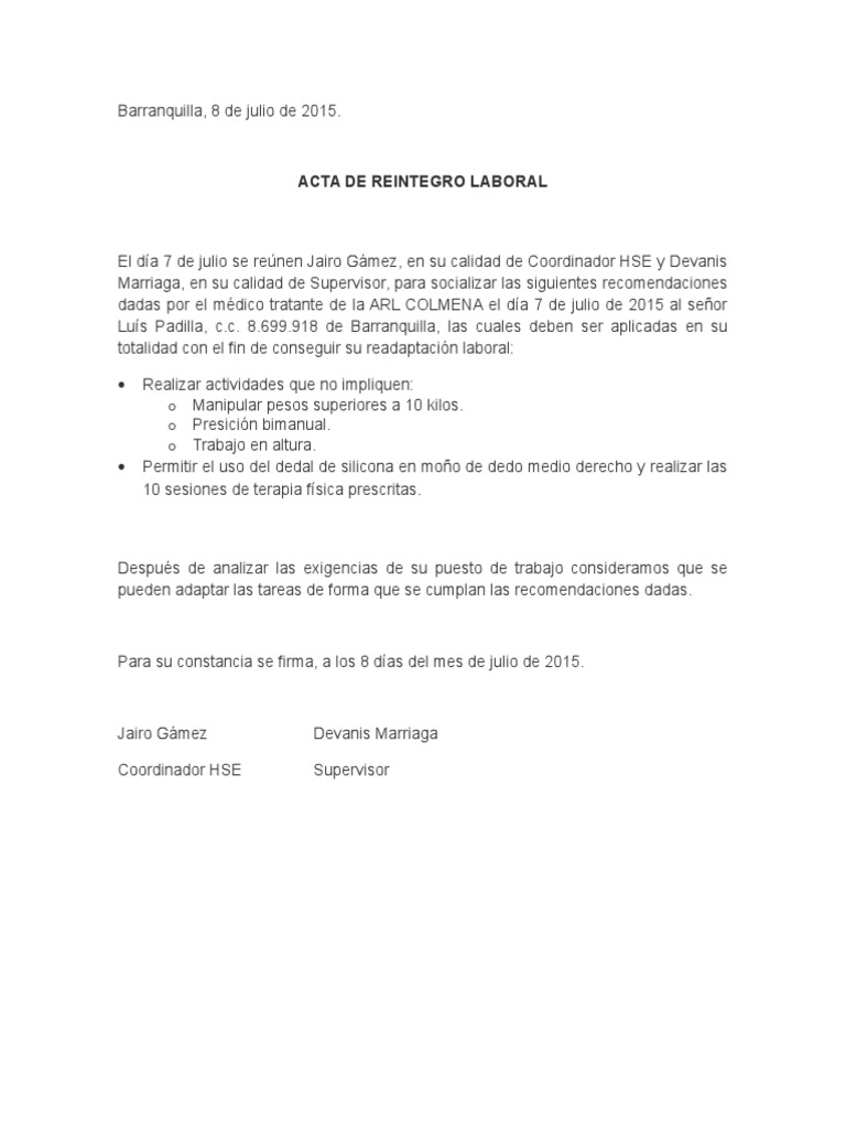 Carta Reubicación Laboral | PDF