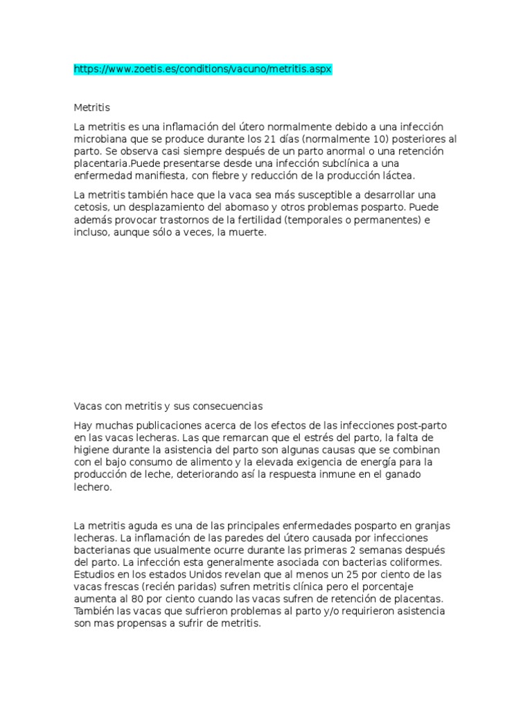 Metritis Bovina | PDF | Vacas | Parto