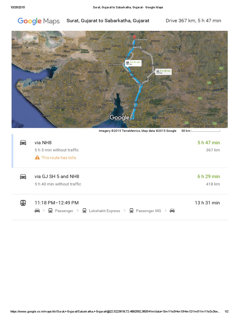 Surat, Gujarat To Sabarkatham, Gujarat - Google Maps | PDF | Technology ...