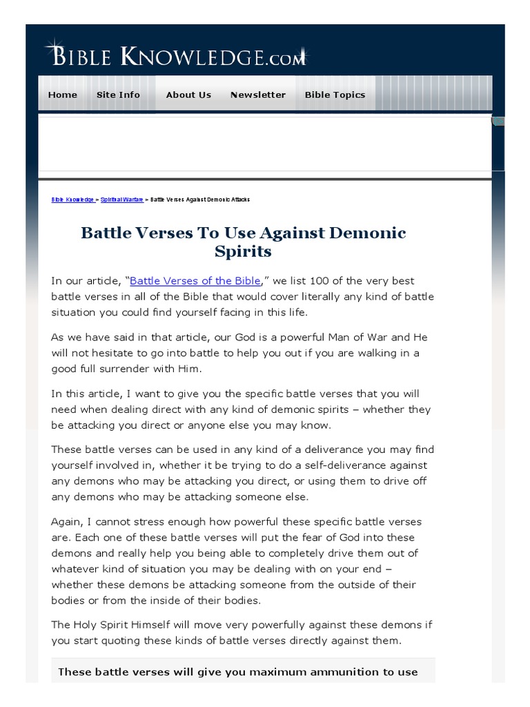 Battle Verses To Use Against Demonic Spirits | PDF | Armor Of God | Demons