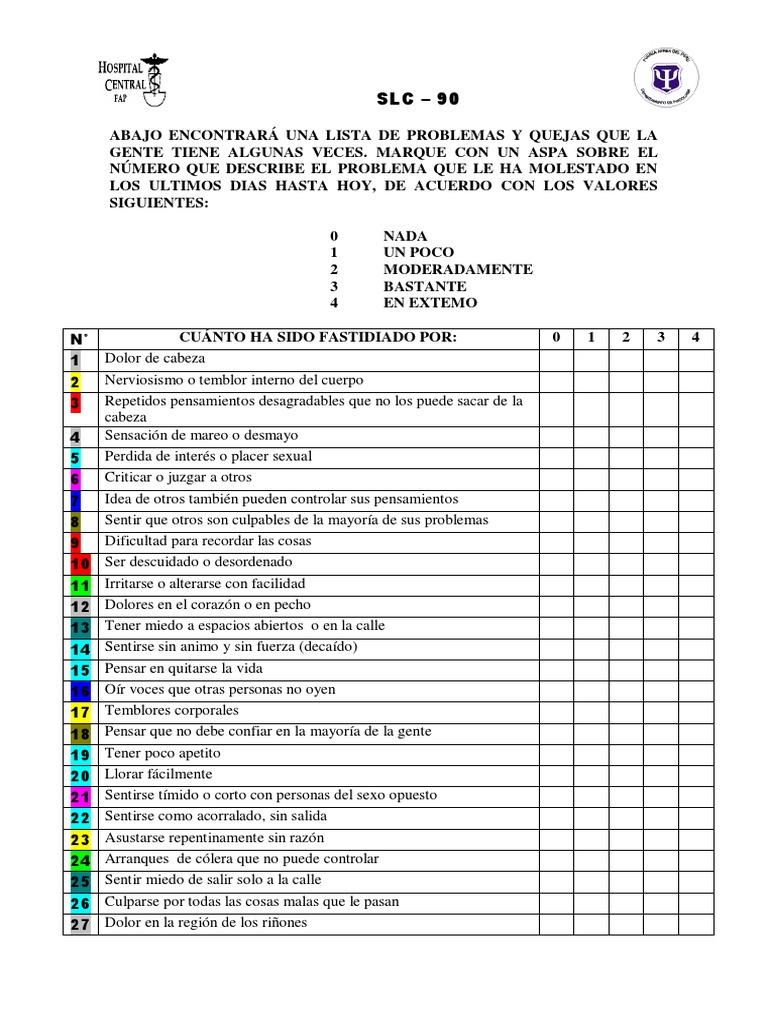 SCL 90 Escala de Síntomas Psicopatológicos (1) (1) | Ansiedad ...