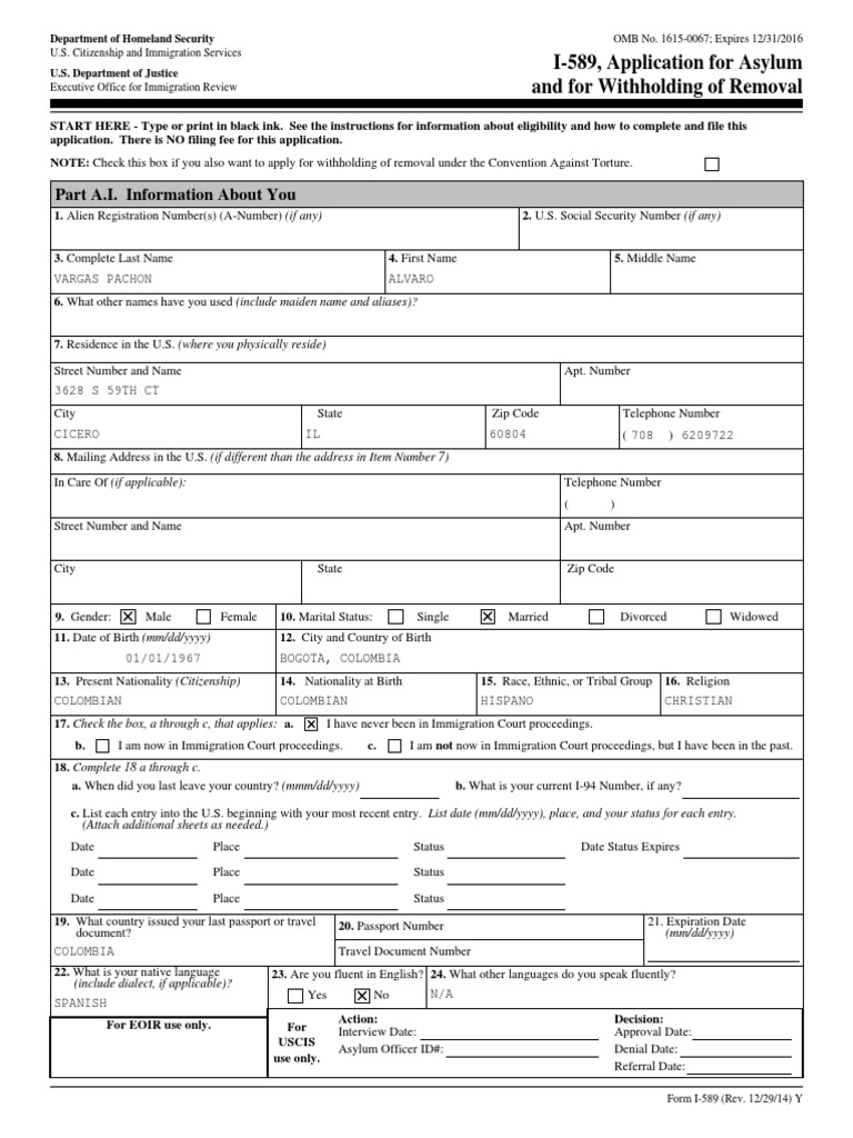 Lleno I-589 PDF | PDF | Permanent Residence (United States) | Identity ...