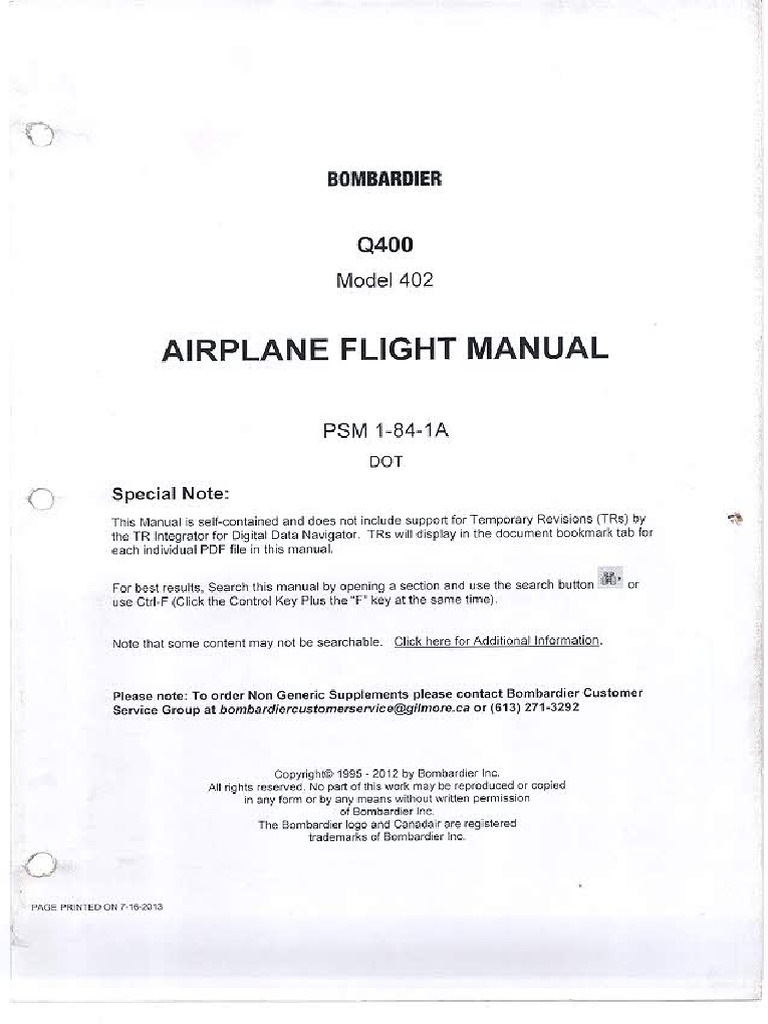 Airplane Flight ManualDHCQ400 | PDF