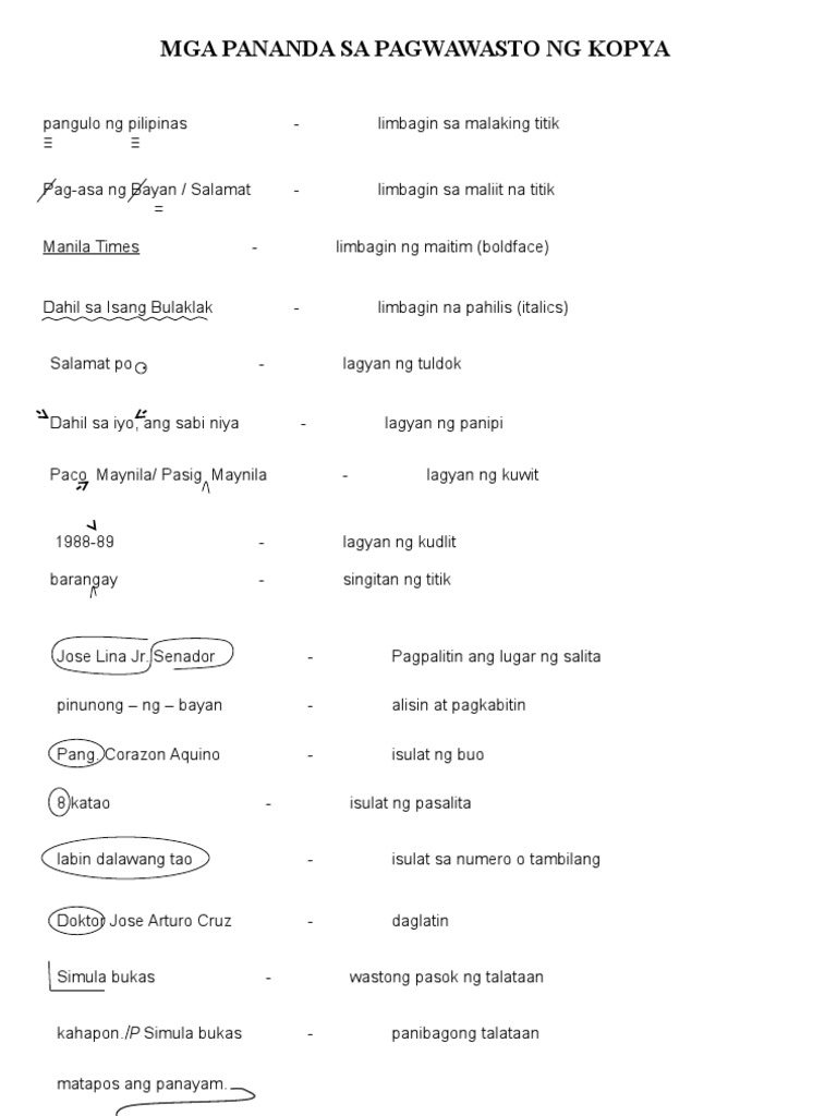 Mga Pananda Sa Pagwawasto NG Kopya | PDF