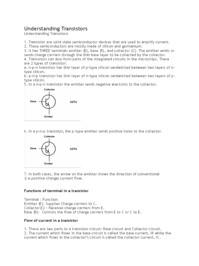 Functions and Types of Transistors | PDF | Science & Mathematics