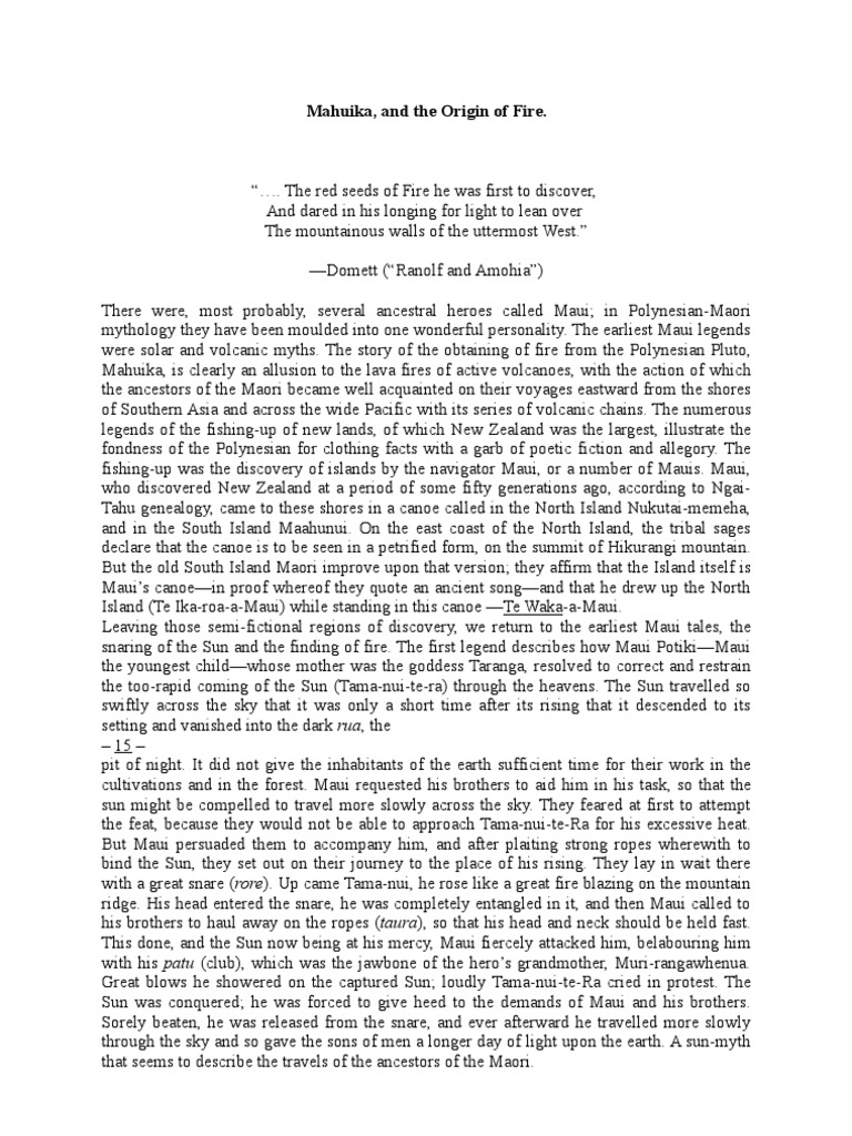 Mahuika, and The Origin of Fire | PDF | Māori People | Volcano