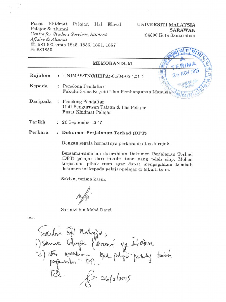Memo - Dokumen Perjalanan Terhad DPT | PDF