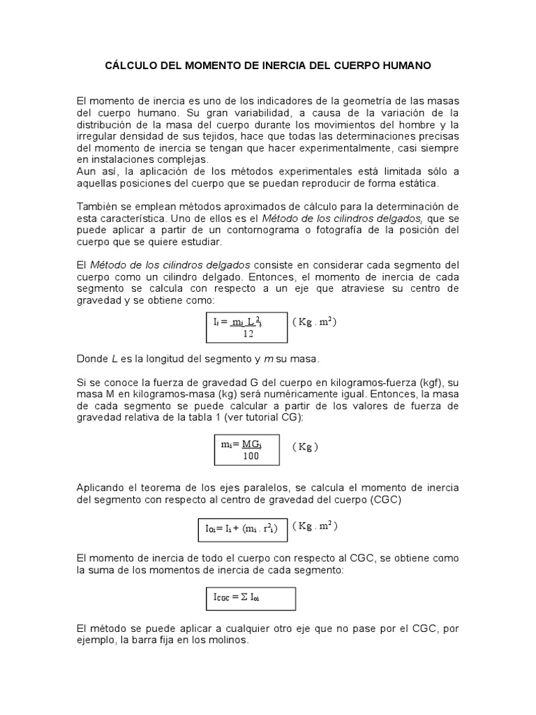 Cálculo del Momento de Inercia Humano | PDF | Masa | Gravedad