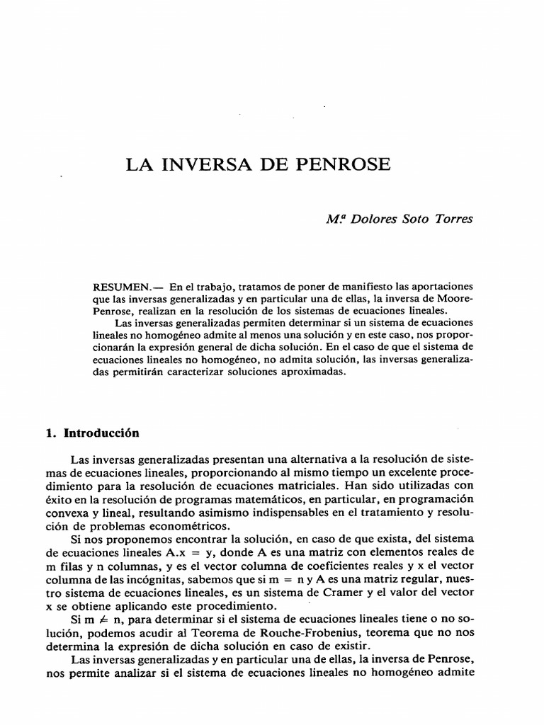 Pseudo Inversa de Moore Penrose | PDF | Sistema de ecuaciones lineales ...