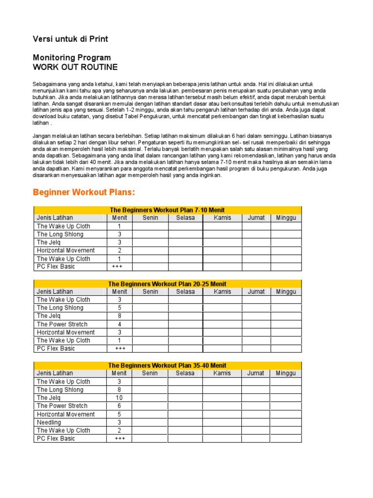 Tabel Workout Plan | PDF