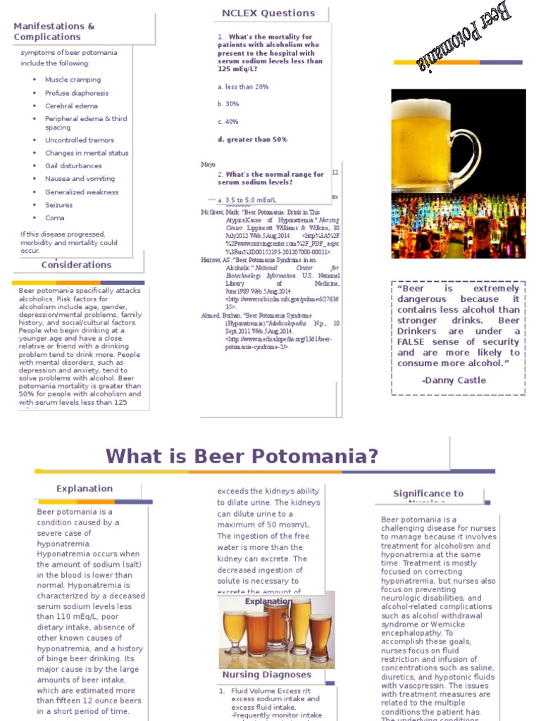 Beer Potomania Brochure | PDF | Diseases And Disorders | Clinical Medicine