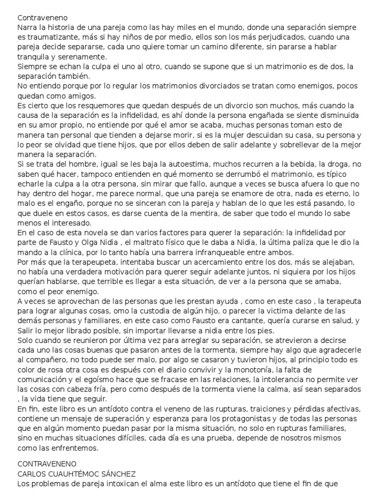 Contraveneno, Resumen | PDF | Divorcio | Infidelidad