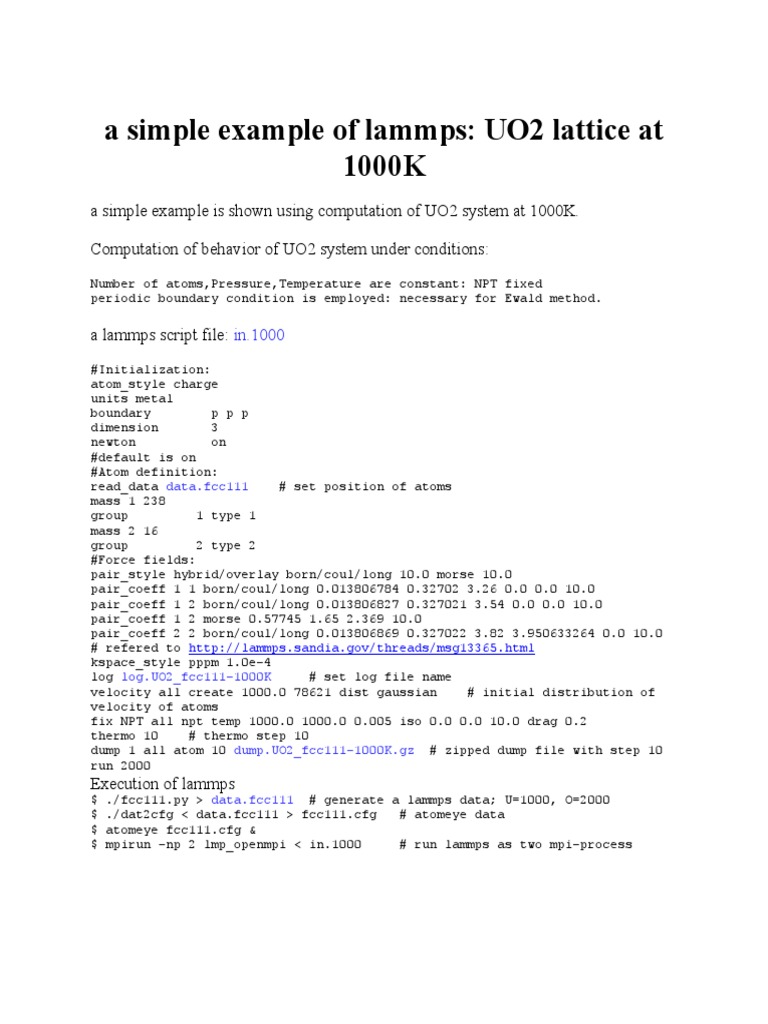 A Simple Example of Lammps | PDF | Physics | Chemistry