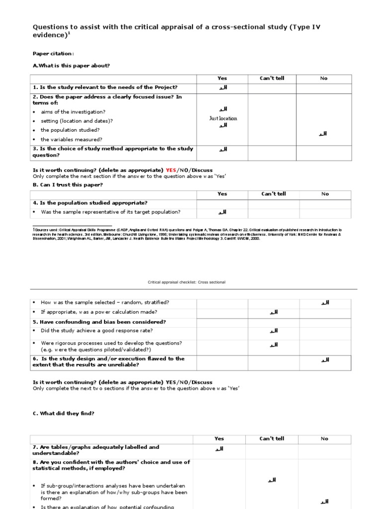 Cross Sectional Study Checklist - PHBS | PDF | Confounding | Epistemology