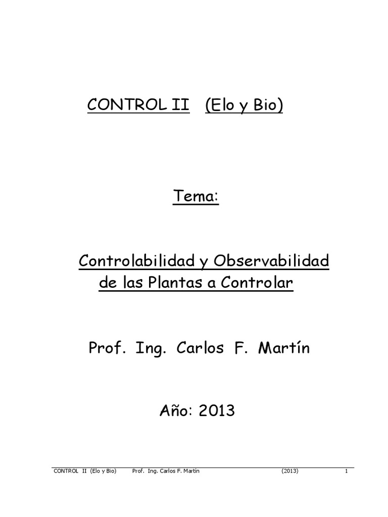 Controlabilidad y Observabilidad | PDF | Sistema de control | Matriz ...