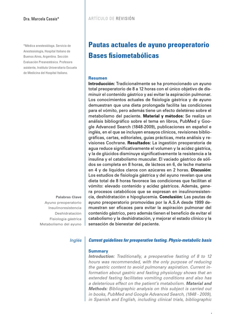 Pautas actuales de ayuno preoperatorio | PDF | Glucógeno | Estómago