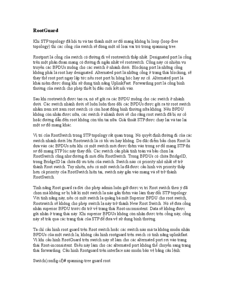 Tính Năng BPDU Guard, Uplink Fast, Backbone Fast Và Root Guard | PDF