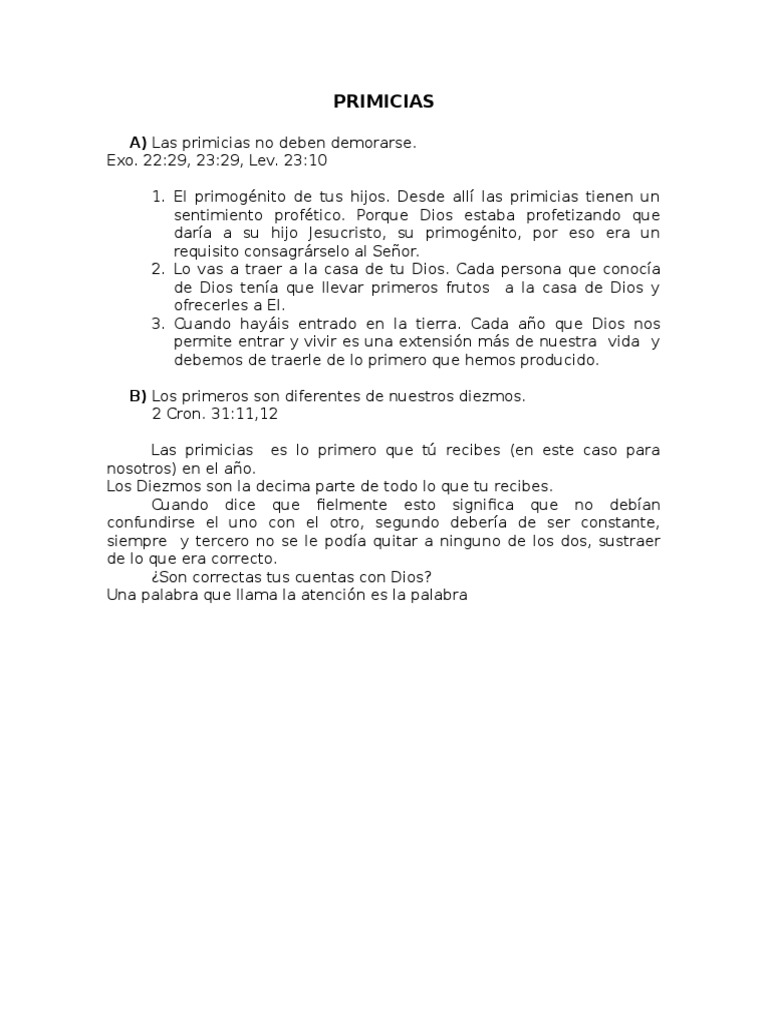 Importancia de las Primicias en la Fe | PDF