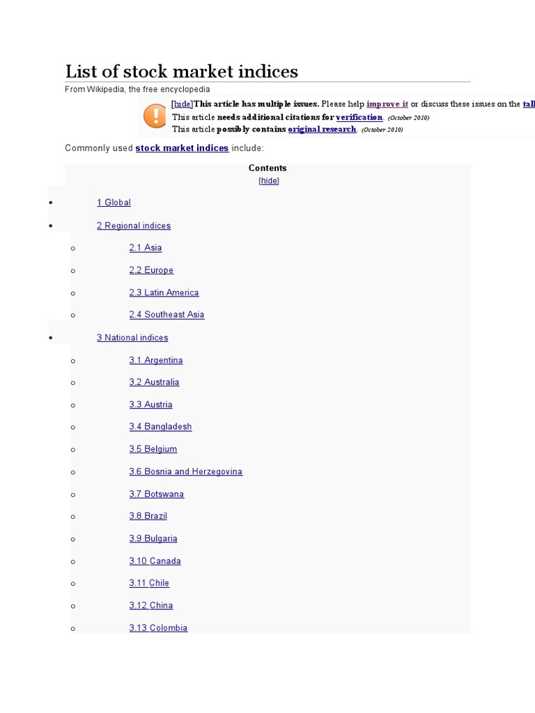 Comprehensive Stock Market Indices List | PDF | Stock Market Index | S ...