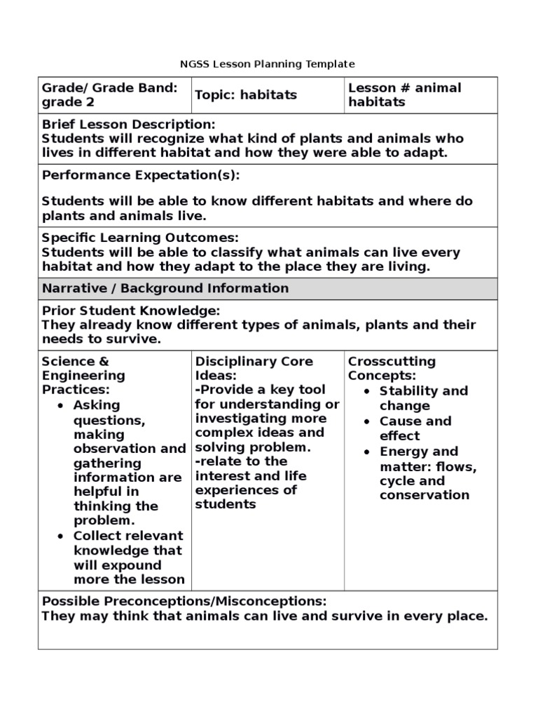 5e Ngss Lesson Planning Template 0 | PDF | Lesson Plan | Habitat