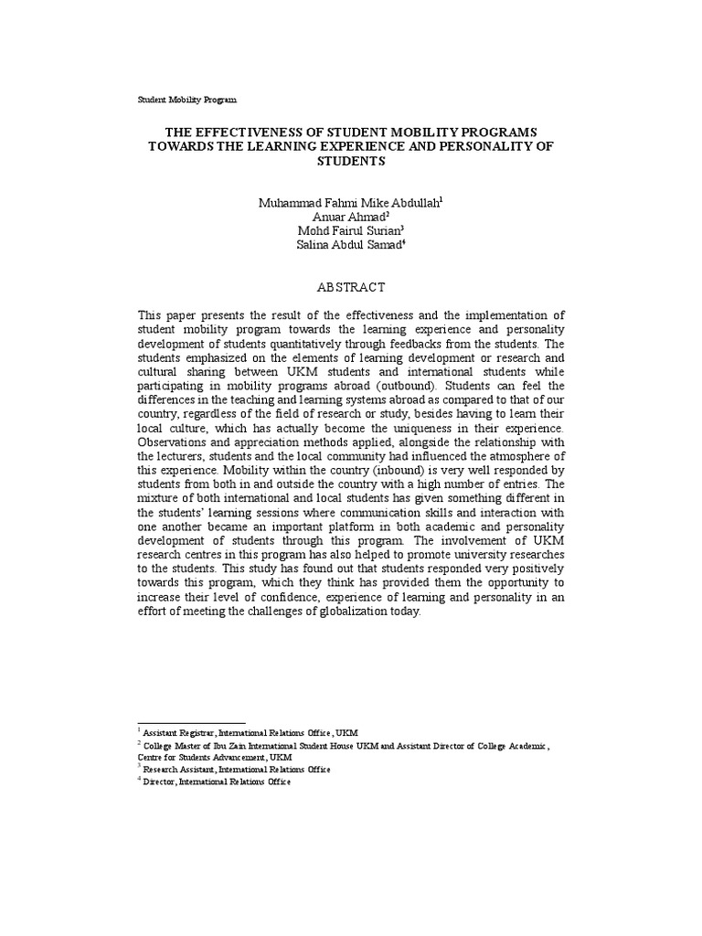 Efficiency of Student Mobility Programs | PDF | Academia | Cognition