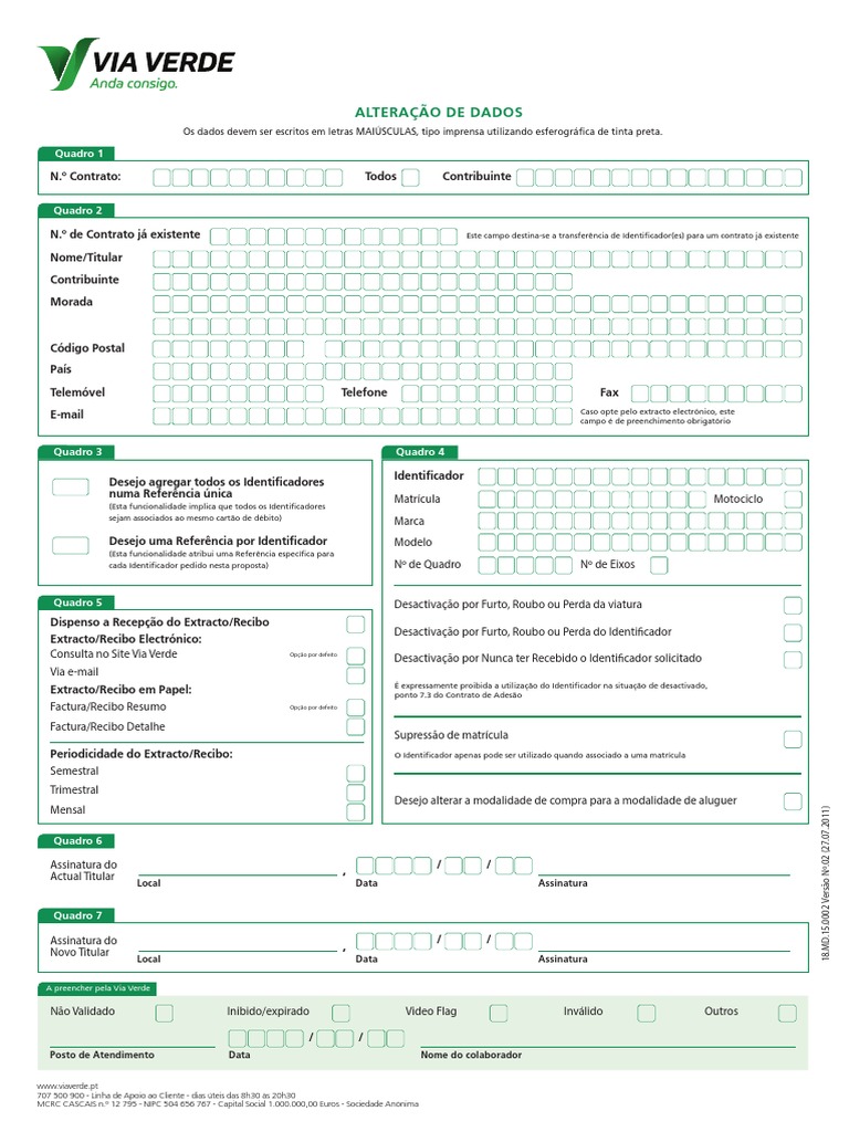 Via Verde-Formulario Alteracao de Dados | PDF | Identificador ...
